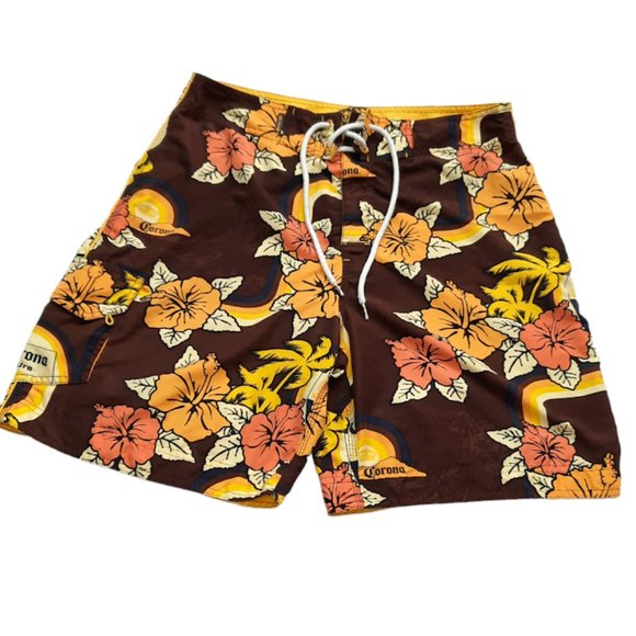 Corona | Swim | 207 Corona Extra Beer Men 34 Brown Floral Board Shorts ...